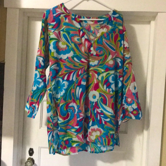 Tops | 35 Sheer Vibrant Patterned Tunic | Poshmark